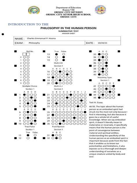Summative Test Answer Sheet Pdf Religious Belief And Doctrine