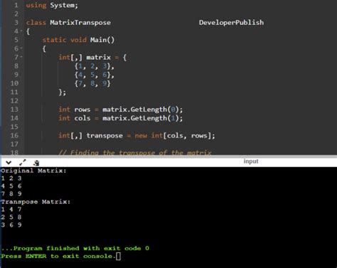 C Program To Find Transpose Of A Matrix