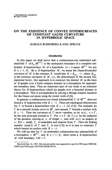 Pdf On The Existence Of Convex Hypersurfaces Of Constant Gauss Curvature In Hyperbolic Space