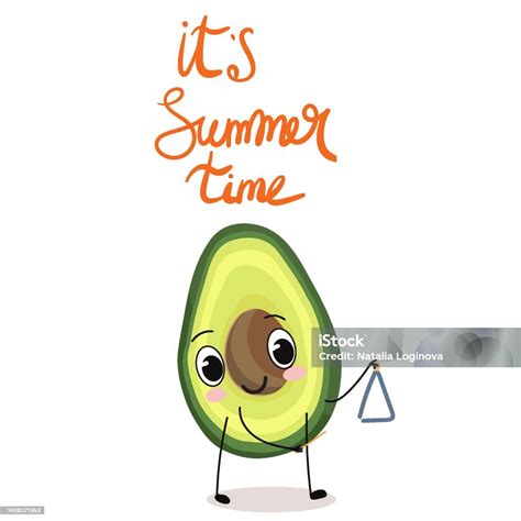 벡터 일러스트 캐릭터 삼각형 악기를 연주하는 만화 아보카도 여름 시간이다 여름 여름 분위기 과일 유기농 가공의 인물에 대한 스톡 벡터 아트 및 기타 이미지 Istock