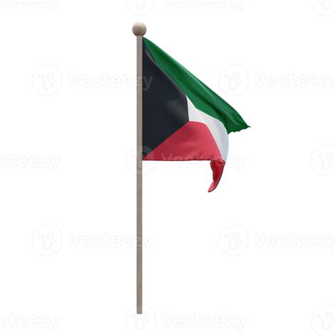 Kuwait 3d Illustration Flag On Pole Wood Flagpole 11235900 Png