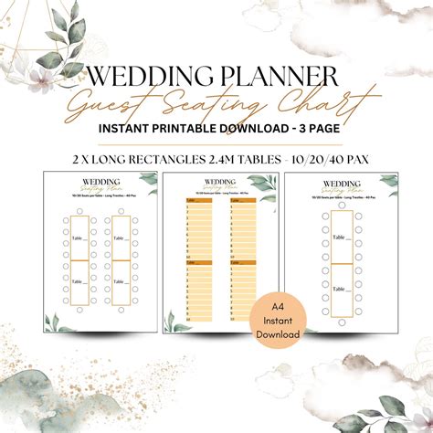 Table Seating Plan Chart Long 20 40 Pax Rectangle Table Guest Names