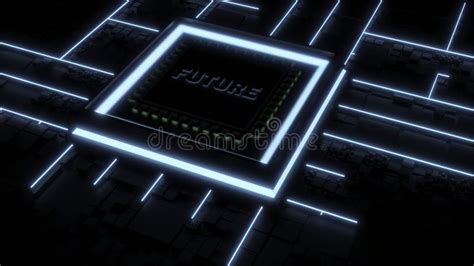 3d chip with neon nets design 3d chip runs computer s software