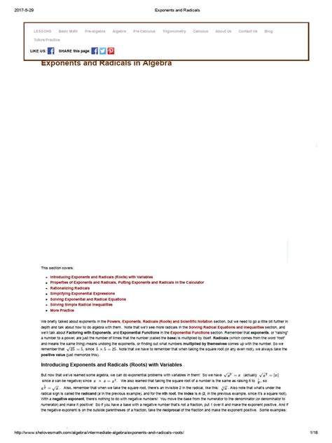 Exponents And Radicals Pdf Exponentiation Numbers