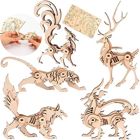 2 Or 1 Sets 3d Wooden Puzzle Blocks Diy Fox Puzzle Dolls Log Deer Tiger
