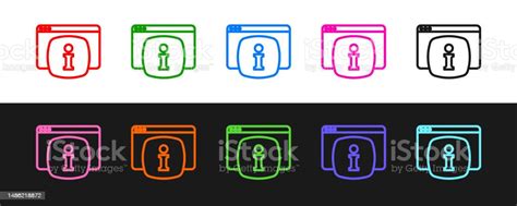 흑백 배경에 분리된 텍스트 Faq 정보 아이콘이 있는 줄 컴퓨터 모니터를 설정합니다 자주 묻는 질문 벡터 Brand Name Online Messaging Platform에