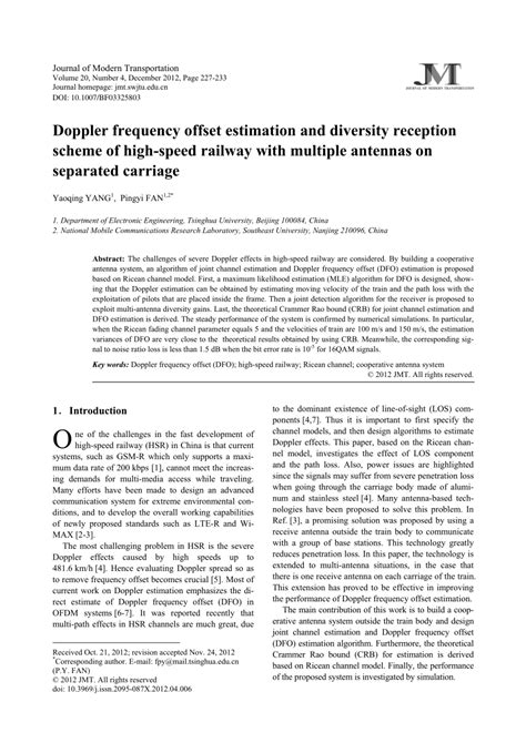 Pdf Doppler Frequency Offset Estimation And Diversity Reception