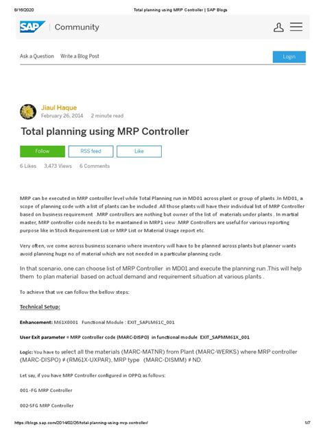 Total Planning Using Mrp Controller Sap Blogs Pdf Computing Information Technology