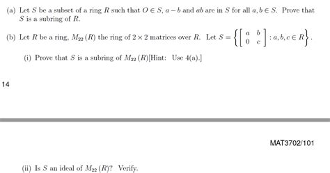 Solved Let S Be A Subset Of A Ring R Such That O S A B Chegg