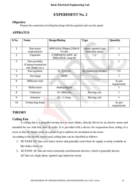 Bee Lab Exp 2 Basic Electrical Engineering Lab Department Of Applied Science And Humanities