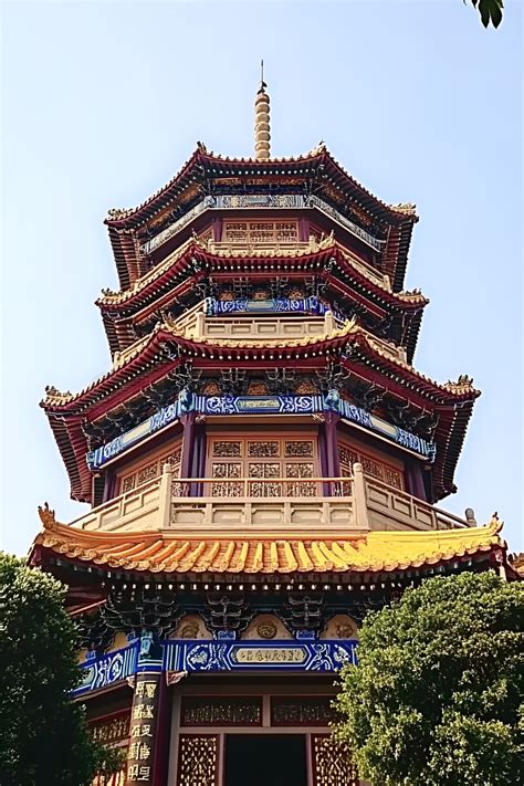 金色瓦片ai数字艺术 贵阳中国风传统建筑风格多层塔楼飞檐翘角金色瓦片木雕彩绘商业照片 Ai图片免费下载png格式2688像素编号