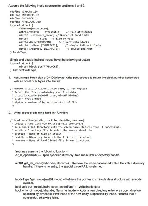 Assume The Following Inode Structure For Problems 1