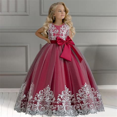 얇은 명주 그물 꽃 자수 소녀 드레스 크리스마스 의상 신부 나비 가운 공주 파티 드레스 결혼식 소녀 첫 영성체 드레스 Aliexpress