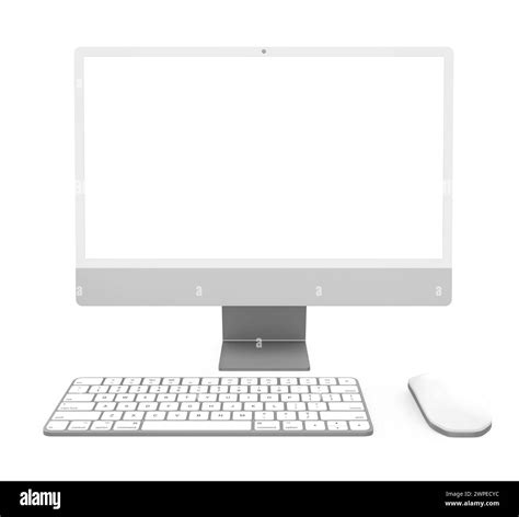 Desktop Computer With A Blank White Screen Monitor Keyboard And Mouse