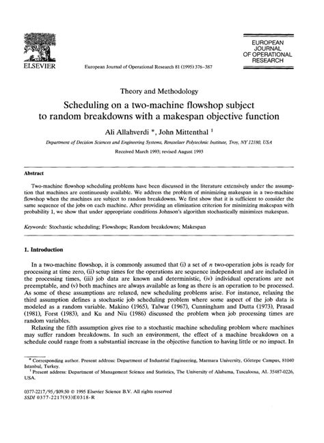 PDF Scheduling On A Two Machine Flowshop Subject To Random Breakdowns With A Makespan