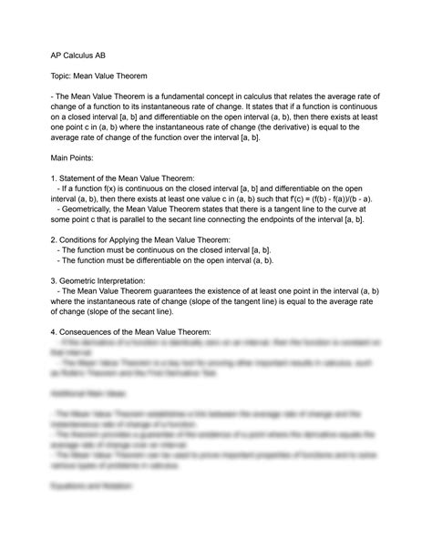 SOLUTION Ap Calculus Ab Mean Value Theorem Studypool
