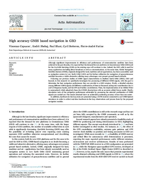 pdf high accuracy gnss based navigation in geo vincenzo capuano
