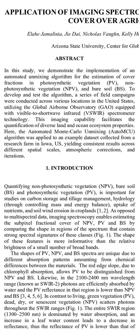 Example Of Spectral Reflectance Of Photosynthetic Vegetation Pv