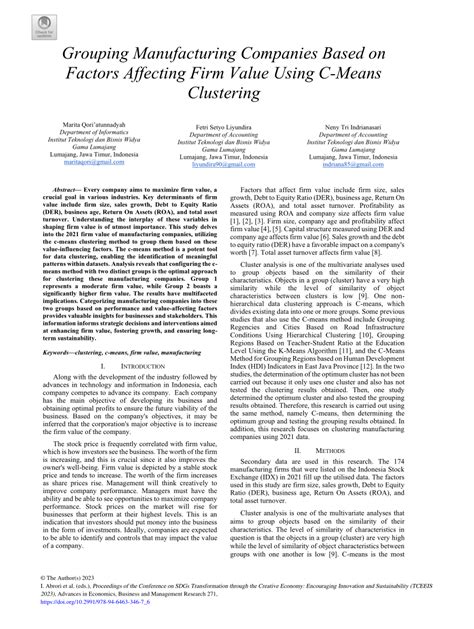 Pdf Grouping Manufacturing Companies Based On Factors Affecting Firm Value Using C Means