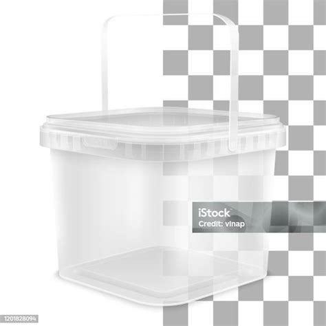 핸들 벡터 투명 사각형 빈 플라스틱 양동이입니다 모퉁이에서 정면 보기 아이스크림에 대한 스톡 벡터 아트 및 기타 이미지 아이스크림 항아리 투명한 Istock