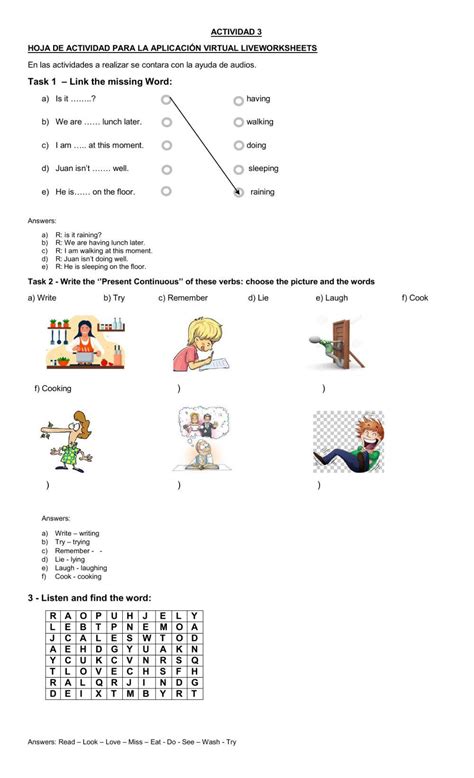 Present Continous Online Activity For 1º Live Worksheets