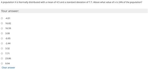 solved a population x is normally distributed with a mean of