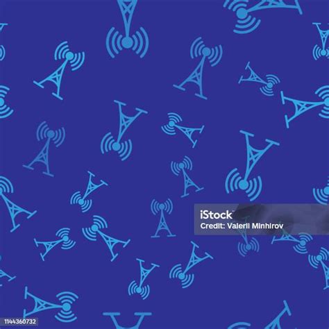 블루 배경 파란색 안테나 아이콘 고립 된 완벽 한 패턴입니다 라디오 안테나 무선 기술 및 네트워크 신호 무선 안테나 벡터 일러스트 개념에 대한 스톡 벡터 아트 및 기타