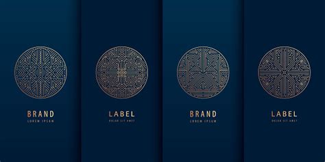 기하학적 선 아이콘 와인 보석 향수 및 화장품 라벨의 벡터 세트 아르 데코 서클 고급 간판 패키지 빈티지 모티브 골드 및 폴리 컬러 0명에 대한 스톡 벡터 아트 및 기타