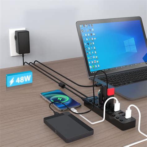 Simplecom CHU W Port USB Hub And Charger With Individual Switches V A Power