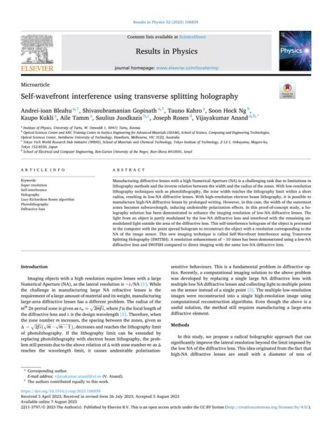 Pdf Self Wavefront Interference Using Transverse Splitting Holography