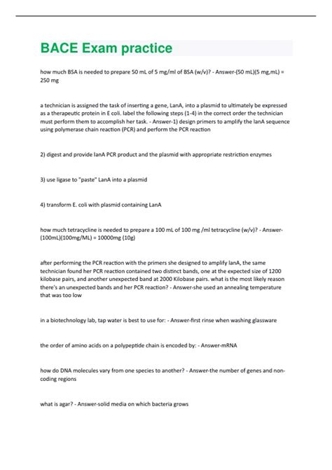 Bace Exam Practice Questions With 100 Correct Answers Verified Bace Stuvia Us