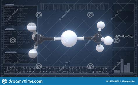 overview of the molecule of dimethylmercury on the computer screen 3d
