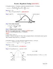 Practice Hypothesis Testing One Sample Solution Pdf Practice Hypothesis Testing SOLUTION