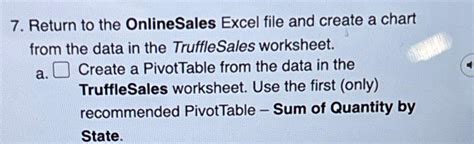 Solved Return To The Onlinesales Excel File And Create A