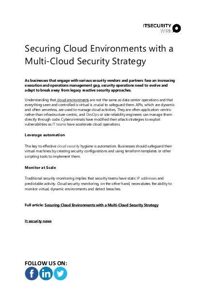 Securing Cloud Environments With A Multi Cloud Security Strategy Pdf