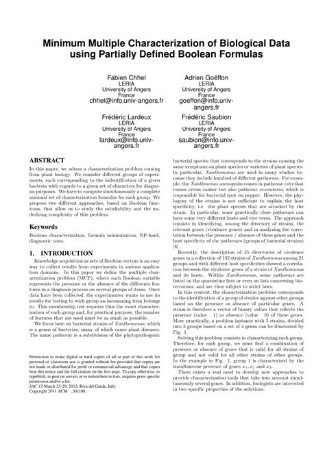 Pdf Minimum Multiple Characterization Of Biological Data Using Partially Defined Boolean Formulas