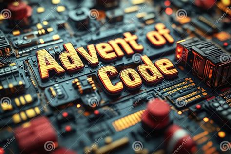 Advent Of Code Text On Futuristic Circuit Board Design Stock