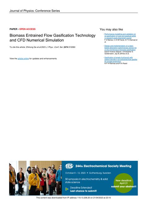 Pdf Biomass Entrained Flow Gasification Technology And Cfd Numerical