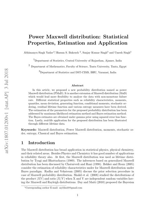Pdf Power Maxwell Distribution Statistical Properties Estimation And Application