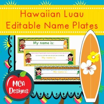 Hawaiian Luau Editable Name Plates By Mca Designs Tpt
