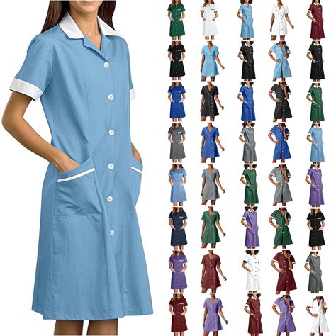 Yoeyez Nurses Scrub Dress Uniforms Womens Solid Color Splicing Knee