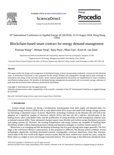 Pdf Blockchain Based Smart Contract For Energy Demand Management
