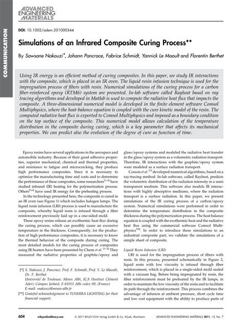 Pdf Simulations Of An Infrared Composite Curing Process Dokumentips