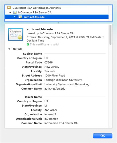Accept A New Certificate For Fdu Secure Wireless Network Fairleigh Dickinson University It