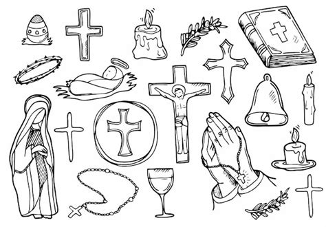 Premium Vector Christian Religion Doodle Icon Set Easter Vector