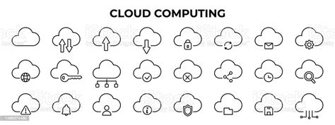 Cloud Computing Editable Stroke Outline Icon Set With Global Network