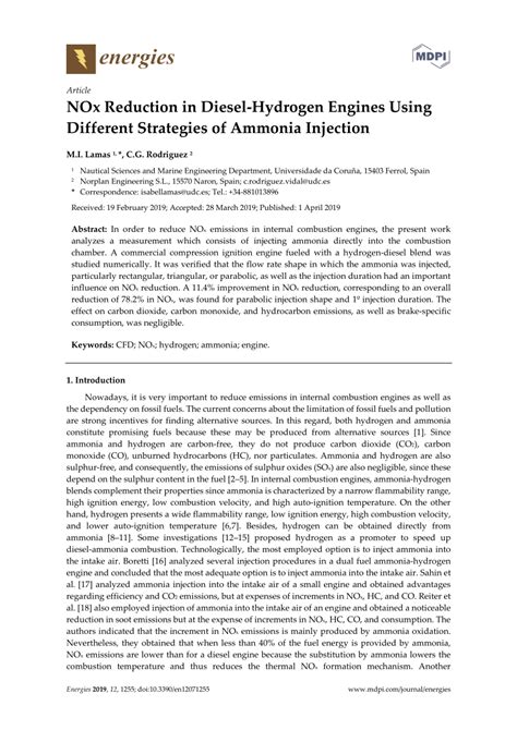 Pdf Nox Reduction In Diesel Hydrogen Engines Using Different Strategies Of Ammonia Injection