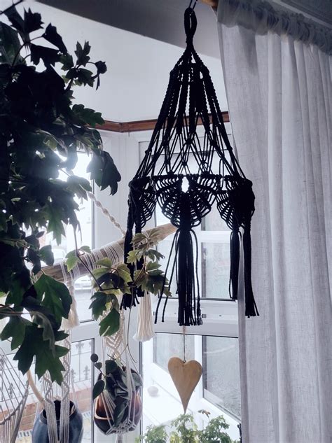 Eclectic Black Gothic Macrame Lamp Shade Boudoir Unique Fiberart Etsy