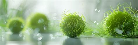 Close Up Of Three Green Algae Cells Under A Microscope Stock Image Image Of Science Aquatic