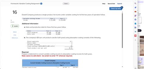 Homework Variable Costing Assignment I Help 16